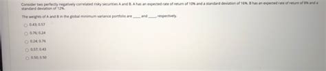 Solved Consider Two Perfectly Negatively Correlated Risky