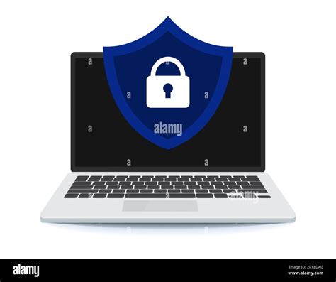 data protection concept on laptop shield with a lock on the computer