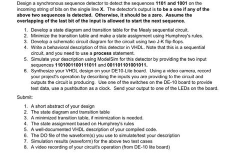 Design A Synchronous Sequence Detector To Detect The