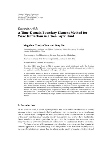 Pdf A Time Domain Boundary Element Method For Wave Diffraction In A
