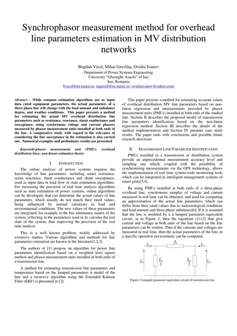 Pdf Synchrophasor Measurement Method For Overhead Line Parameters