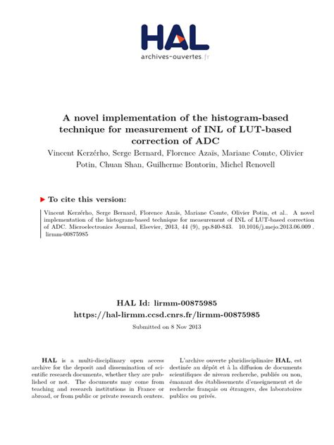 A Novel Implementation Of The Histogram Based Technique Version Auteur Pdf Analog To Digital
