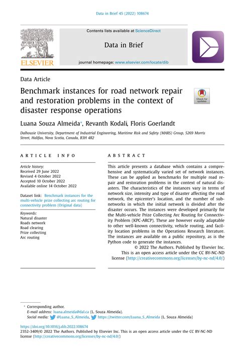 Pdf Benchmark Instances For Road Network Repair And Restoration Problems In The Context Of