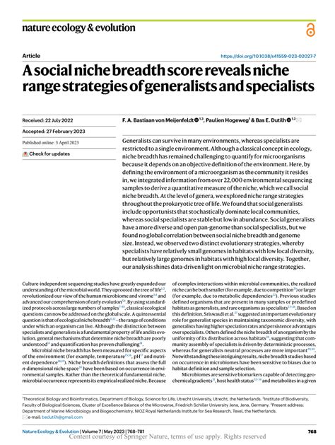 Pdf A Social Niche Breadth Score Reveals Niche Range Strategies Of