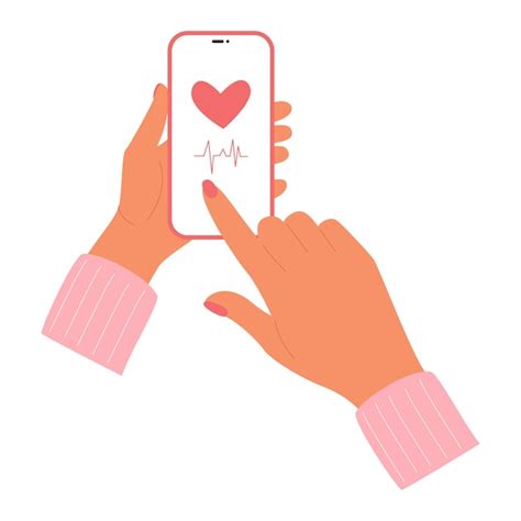 Premium Vector Monitoring Heart Rate On Phone Tracker App Female