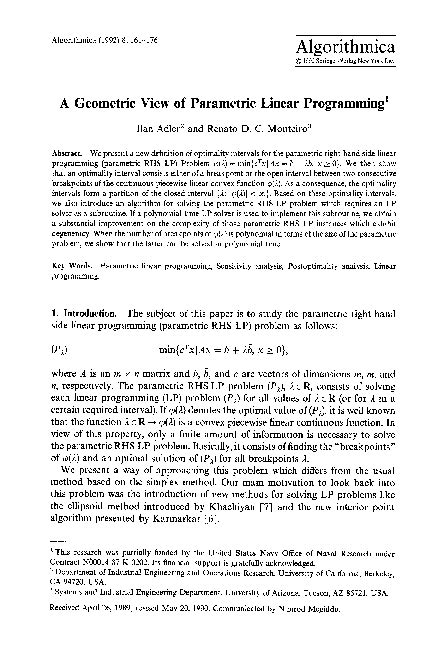 pdf a geometric view of parametric linear programming renato