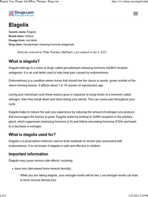 Elagolix Uses Dosage Side Effects Warnings Pdf Birth Control Luteinizing Hormone