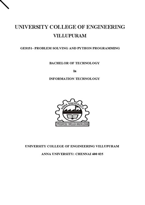 GE8151 Problem Solving AND Python Programming UNIVERSITY COLLEGE OF