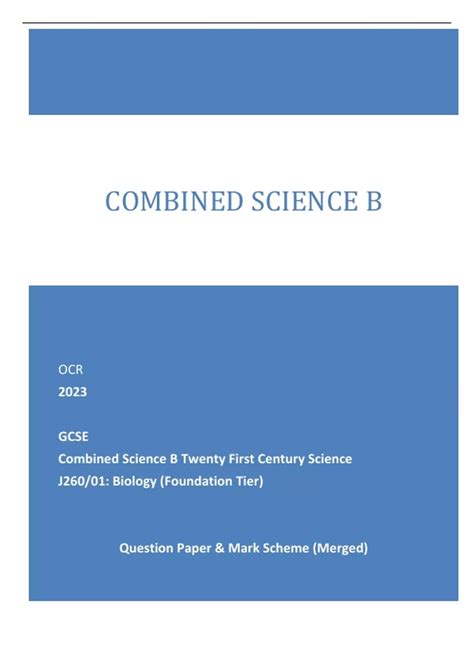 Ocr 2023 Gcse Combined Science B Twenty First Century Science J26001 Biology Foundation Tier