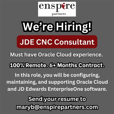 Enspire Partners On Linkedin Jde Cnc Consultant Must Have Oracle