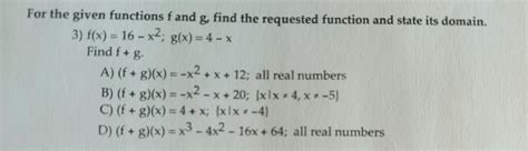 Solved Multiple Choice For The Given Functions F ﻿and G