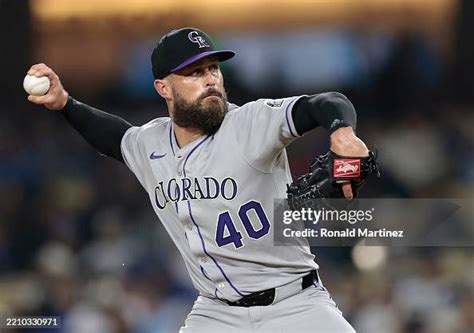 Tyler Kinley Of The Colorado Rockies Throws Against The Los Angeles