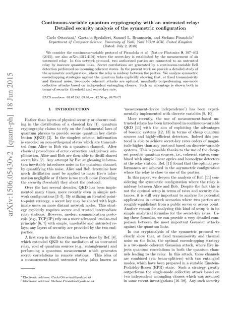 Pdf Continuous Variable Quantum Cryptography With An Untrusted Relay