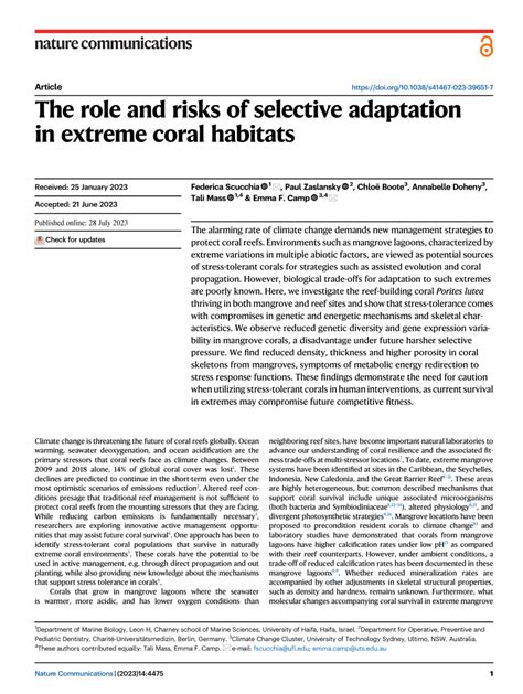 Pdf The Role And Risks Of Selective Adaptation In Extreme Coral Habitats