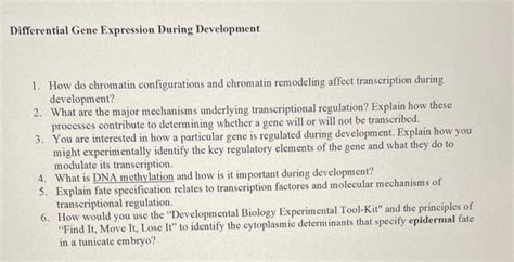 Solved Differential Gene Expression During Development 1