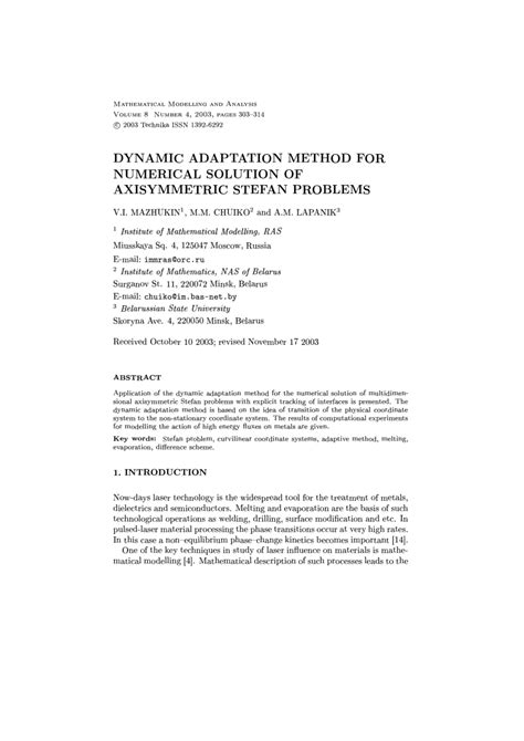 Pdf Dynamic Adaptation Method For Numerical Solution Of Axisymmetric