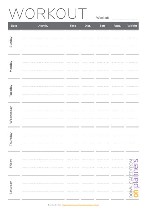 Download Printable Weekly Workout Template Pdf With Blank For Blank