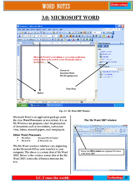 3NEW Manual WORD Class Microsoft Word Notes WORD NOTES 3 MICROSOFT WORD Fig 3 Ms Word