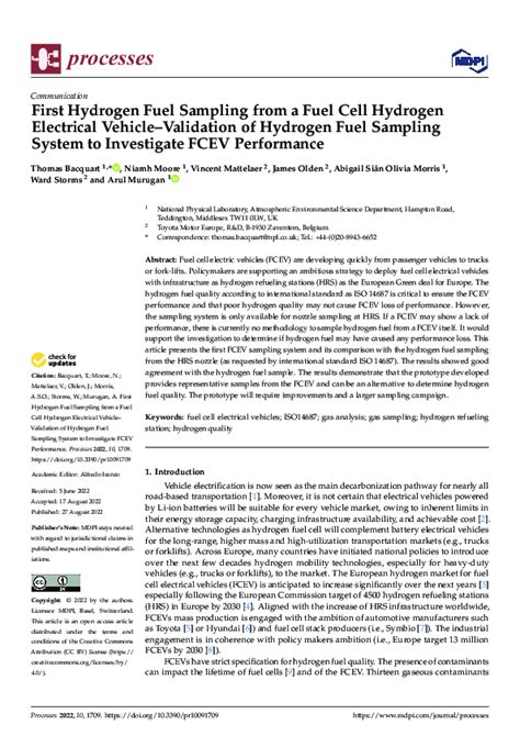 Pdf First Hydrogen Fuel Sampling From A Fuel Cell Hydrogen Electrical