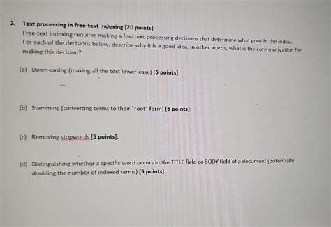Solved 2 Text Processing In Free Text Indexing 20 Points