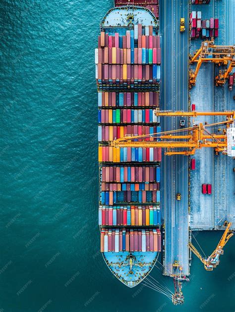 Container Cargo Ship During Loading And Unloading At Industrial Port Premium Ai Generated Image