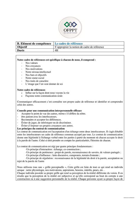 SOLUTION B El Ment De Comp Tence Cadre De R F Rence Studypool