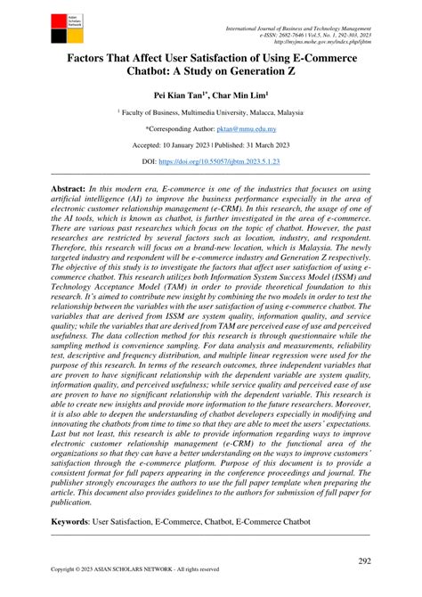 PDF Factors That Affect User Satisfaction Of Using E Commerce Chatbot A Study On Generation Z