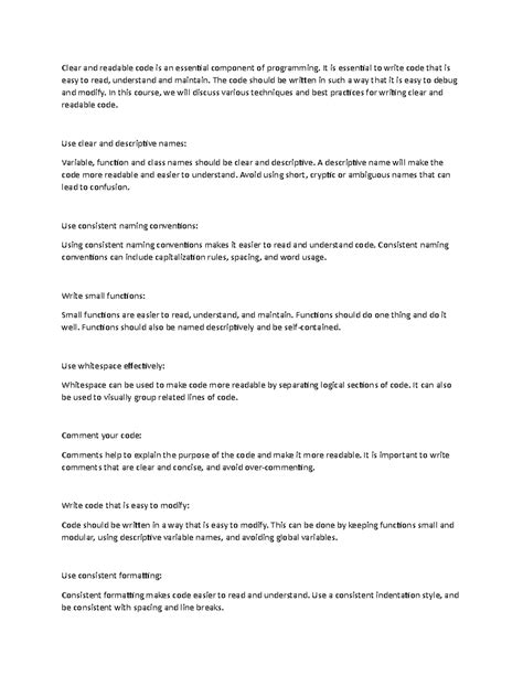 Clear And Readable Code Is An Essential Component Of Programming It Is Essential To Write Code