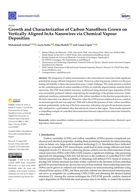 Pdf Growth And Characterization Of Carbon Nanofibers Grown On Vertically Aligned Inas