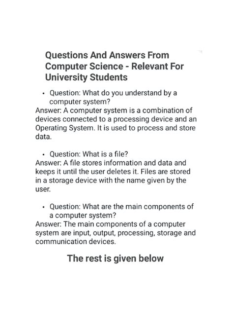 questions and answers from the computer science relevant for the