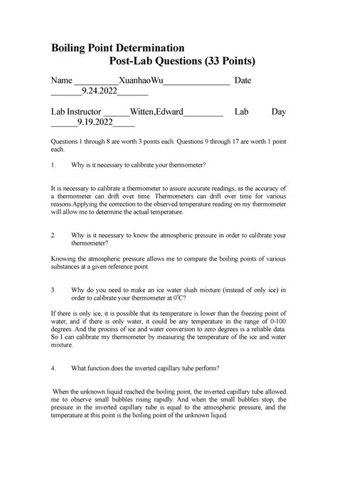 Boiling Point Determination Post Boiling Point Determination Post Lab