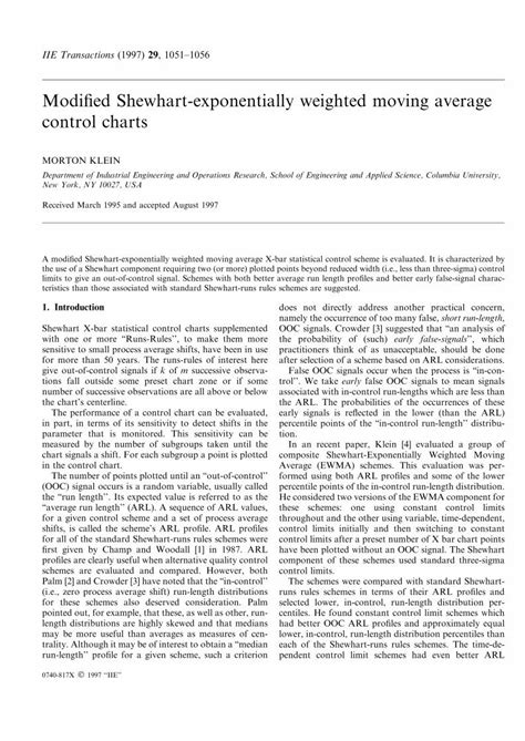 Pdf Modified Shewhart Exponentially Weighted Moving Average Control