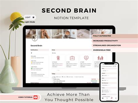 Second Brain Notion Template Life Planner Task And Project Manager Daily Planner Digital