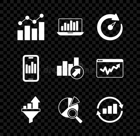 Set Financial Growth Laptop With Graph Chart Digital Speed Meter Sales Funnel Search Data
