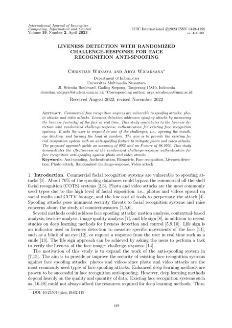 pdf liveness detection with randomized challenge response for face