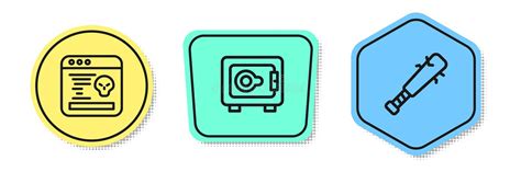 Set Line System Bug Safe And Baseball Bat With Nails Colored Shapes Stock Illustration