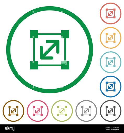 Set Of Resize Element Color Round Outlined Flat Icons On White Background Stock Vector Image