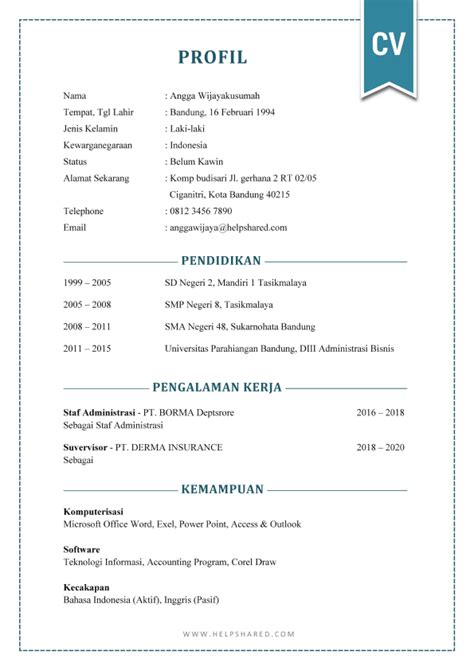 Detail Contoh Cv Word Download Koleksi Nomer