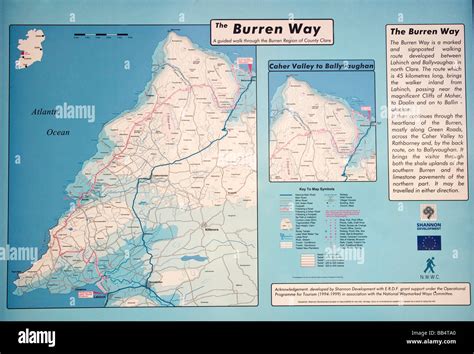 Europe Ireland Ballyvaughan Map Of The Burren Way Hiking Path Stock