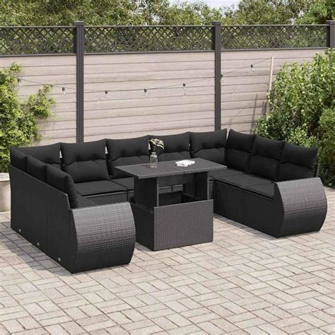 10 Piece Garden Sofa Set With Cushions Poly Rattan Vidaxl Black Big W
