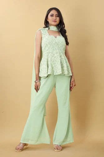 Wonderful Pista Color Thread Sequence Work Palazzo Suit At Rs 2099 00 Surat Id 2850904817430