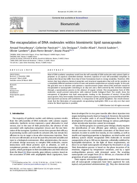 Pdf The Encapsulation Of Dna Molecules Within Biomimetic Lipid