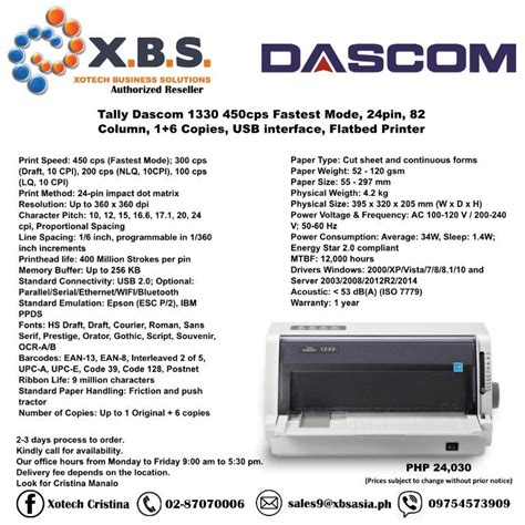 Tally Dascom 1330 450cps Fastest Mode 24pin 82 Column 1 6 Copies