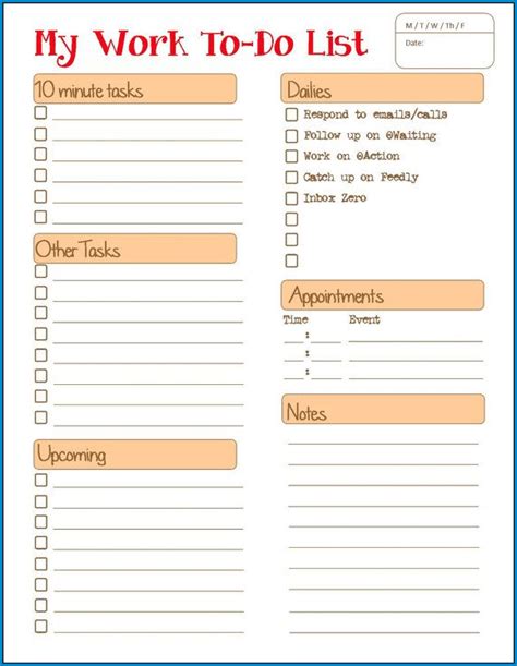 Free Printable Work To Do List Template