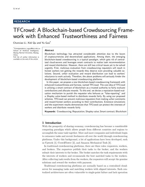 Pdf Tfcrowd A Blockchain Based Crowdsourcing Framework With Enhanced