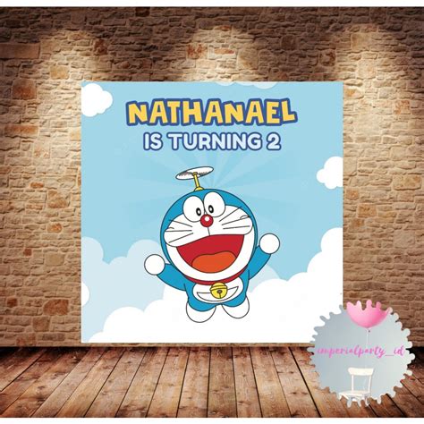 Jual Custom Backdrop Banner Spanduk Happy Birthday Doraemon Awan