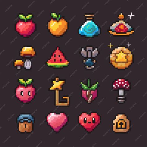 Pixel Art Game Assets Fruit Potion Key Mushroom Heart Premium Ai