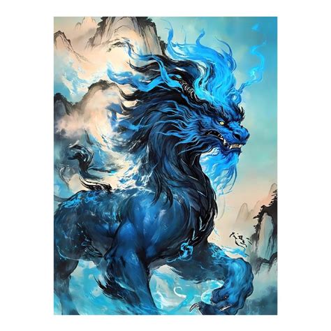 Diamond Art Kit For Adults Mythical Blue Creature Mountains Fantasy