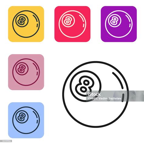 흰색 배경에 고립 된 숫자 8 아이콘블랙 라인 당구 풀 스누커 공 색상 정사각형 단추로 아이콘을 설정합니다 벡터 1에 대한 스톡 벡터 아트 및 기타 이미지 Istock