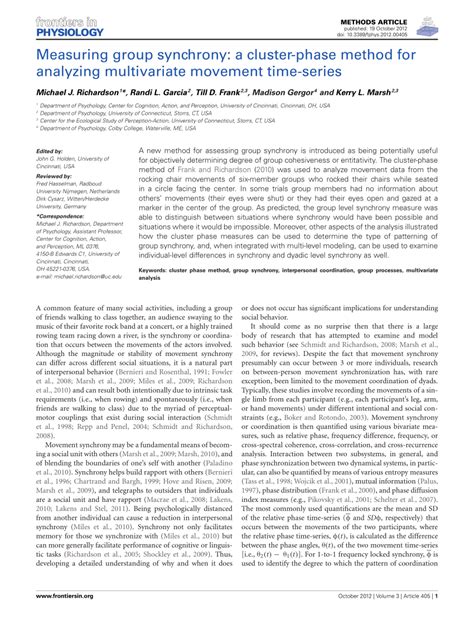 Pdf Measuring Group Synchrony A Cluster Phase Method For Analyzing